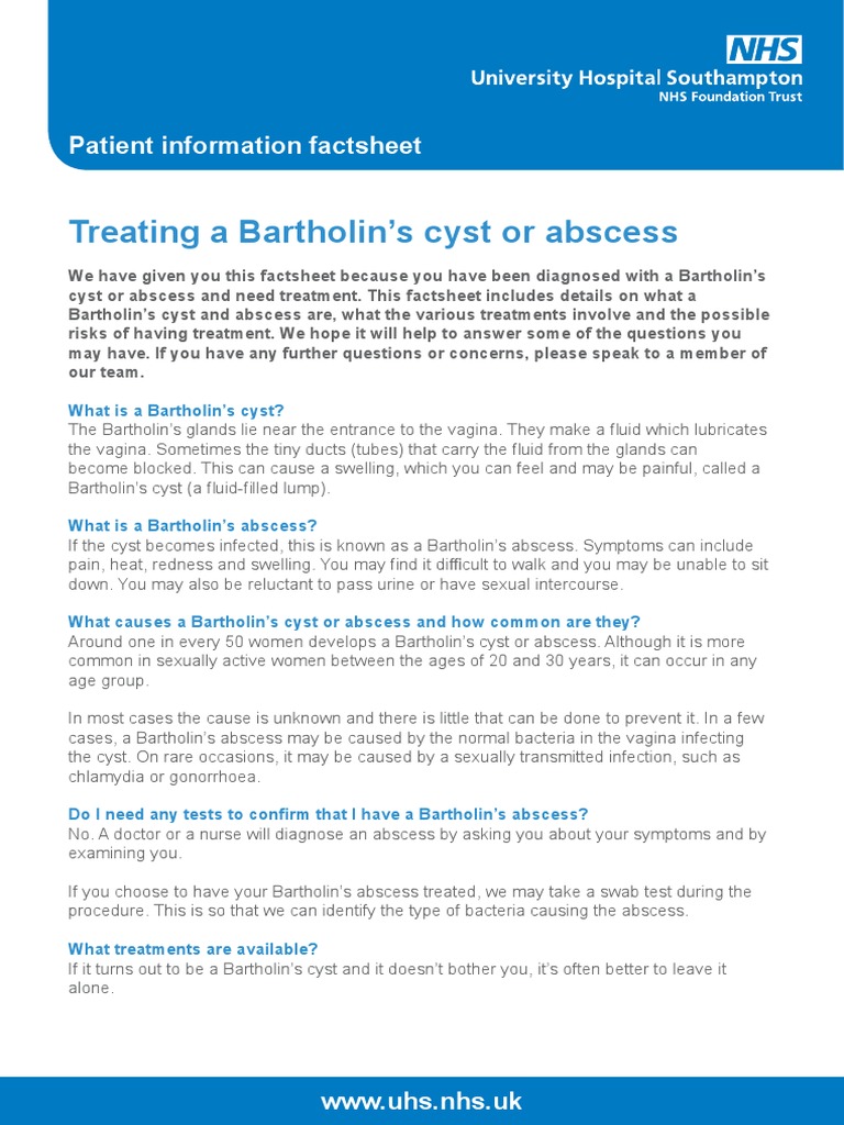 Treating A Bartholins Cyst or Abscess Patient Information | PDF ...