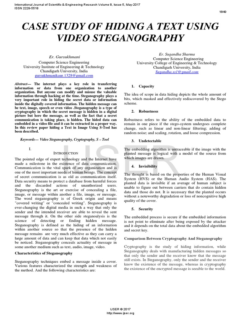 Ijser: Case Study of Hiding A Text Using Video Steganography | PDF | Cryptography | Information Age