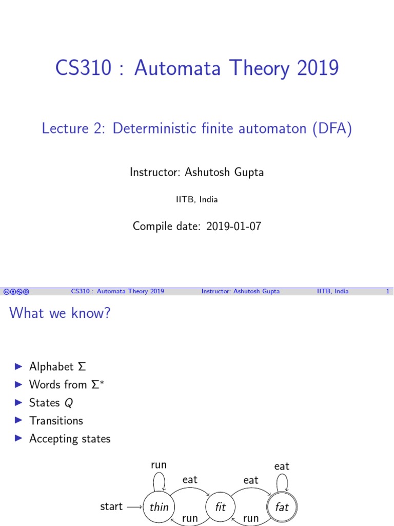 Lec 02 Deterministic Finite Automaton Dfa Pdf Automata Theory Theoretical Computer Science
