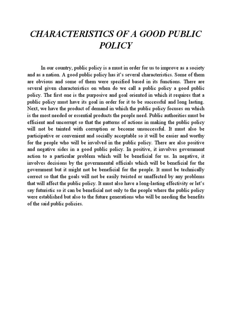 Characteristics of A Good Public Policy | PDF