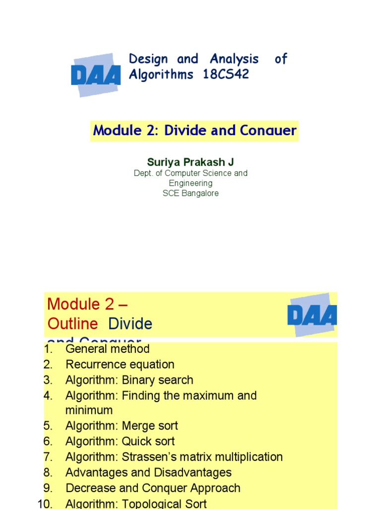Module 2: Divide and Conquer: Design and Analysis of Algorithms 18CS42 | PDF | Discrete ...