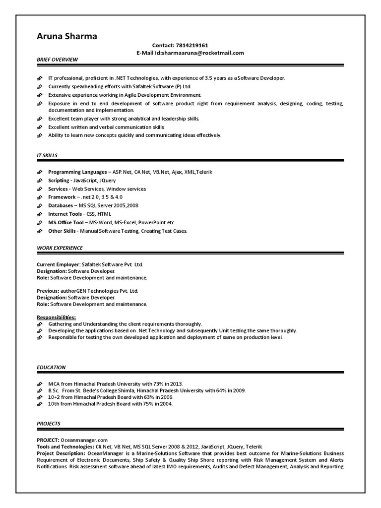 Aruna CV | PDF | Microsoft Sql Server | World Wide Web