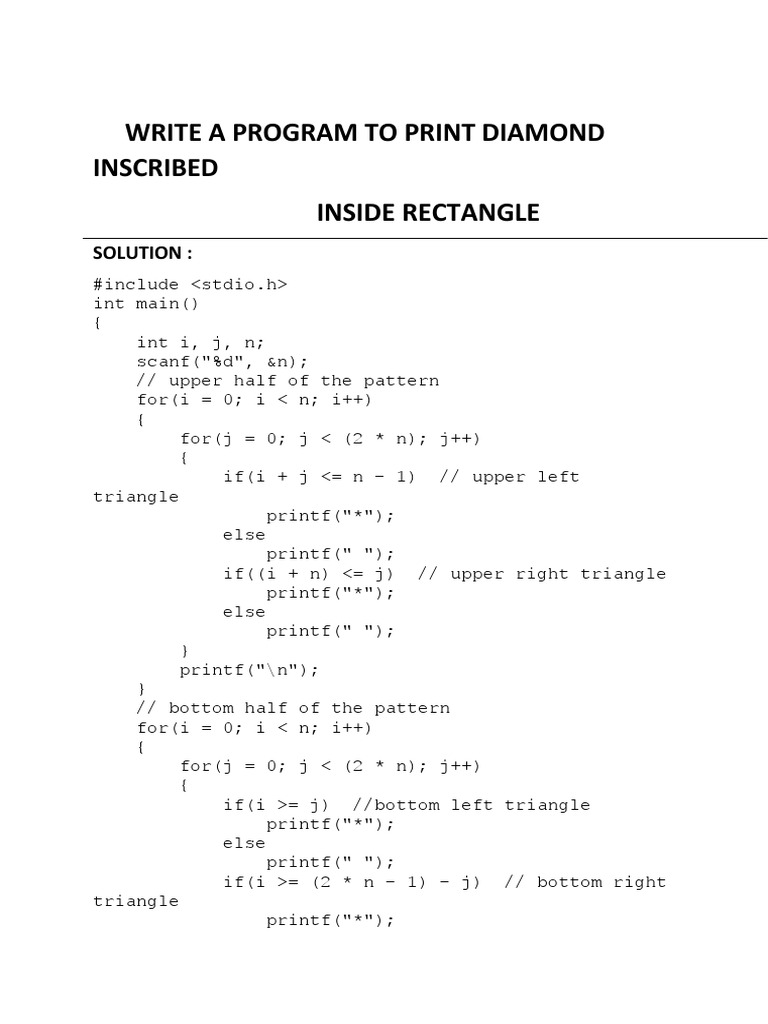 Write A Program To Print Diamond Inscribed Inside Rectangle: Solution ...