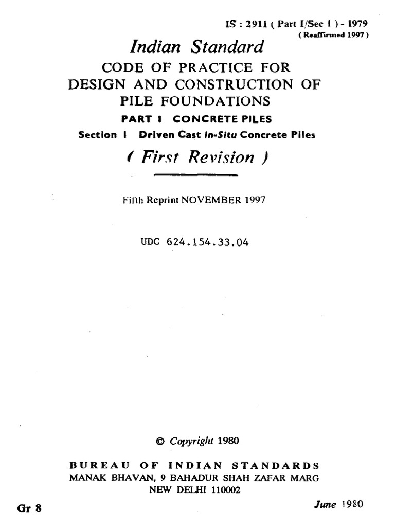 Indian Standard: Code of Practice FOR Design and Construction Pile ...
