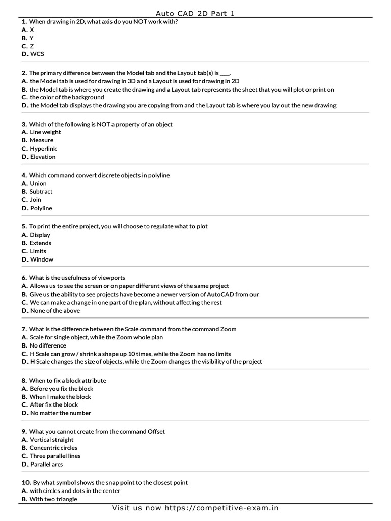 AutoCAD 2D MCQs and Answers | PDF | Auto Cad | Angle