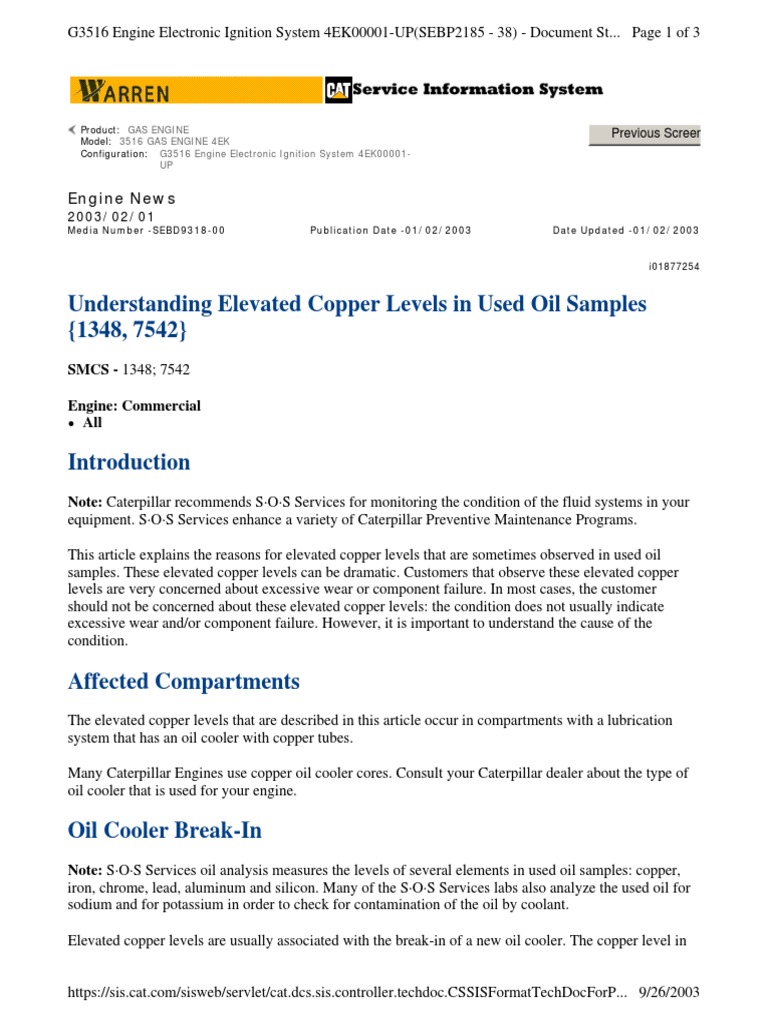 CAT Understanding Elevated Copper Levels in Used Oil Samples | PDF ...