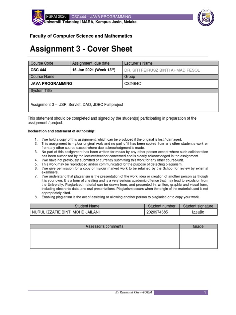CSC 444 Assignment 3 | PDF | Plagiarism | Computer Science