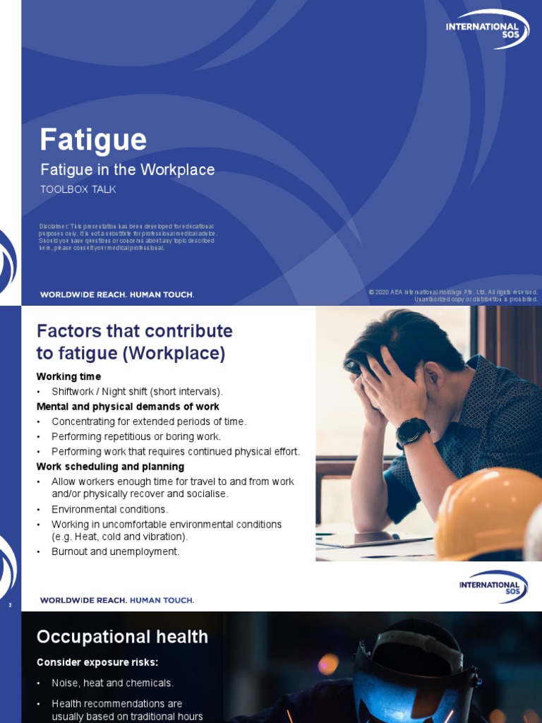 5.1 Fatigue - Toolbox Talk 04 - Workplace | PDF | Occupational Safety ...