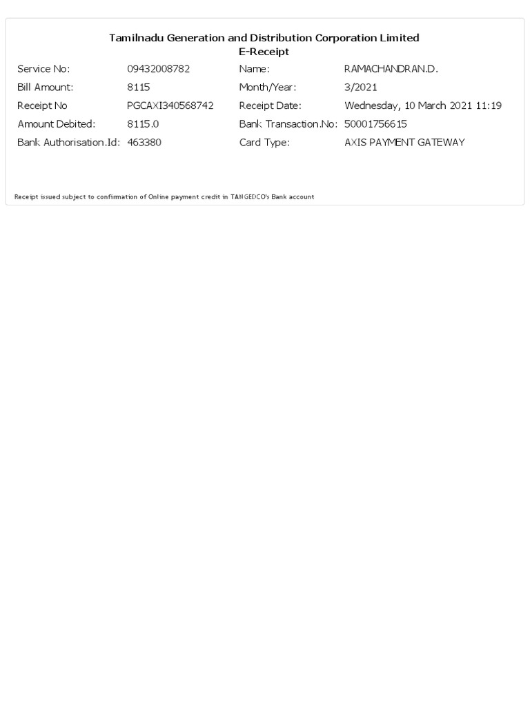 TANGEDCO Online Payment | PDF
