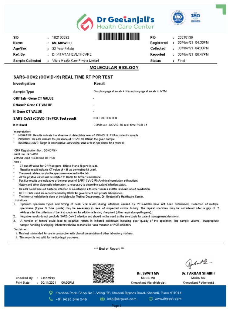 Original RT-PCR Report | Download Free PDF | Reverse Transcription ...