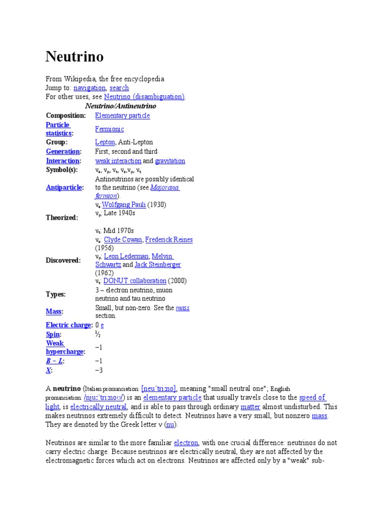 Neutrino | PDF | Neutrino | Atomic Physics