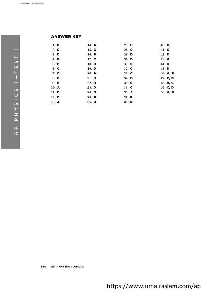 AP Physics 1 Practice Test 1 KEY | PDF | Collision | Physics