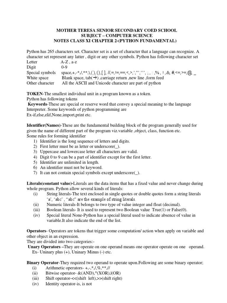 Notes On Python Fundamental | PDF | Parameter (Computer Programming ...
