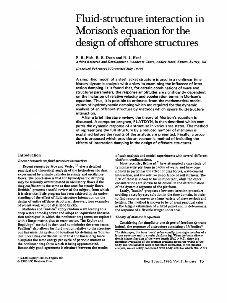 Fluid-Structure Interaction in Morison's Equation For The Design of ...