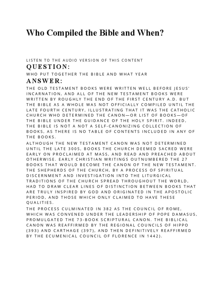 Who Compiled The Bible and When? | PDF