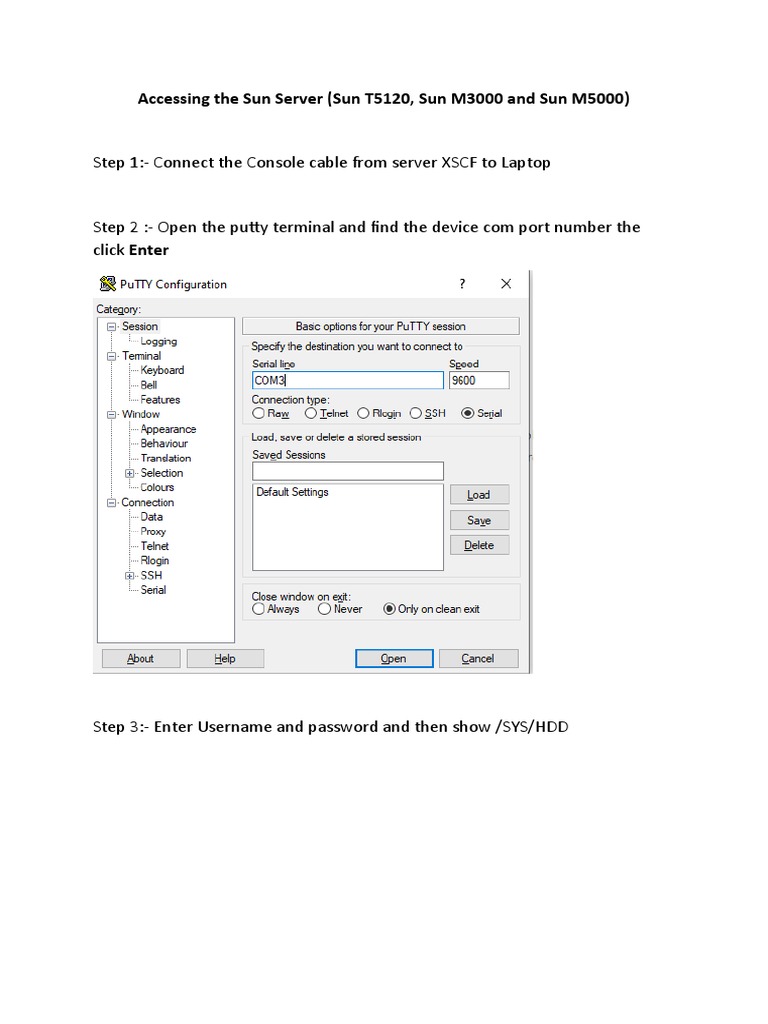 Step 1:-Connect The Console Cable From Server XSCF To Laptop | PDF