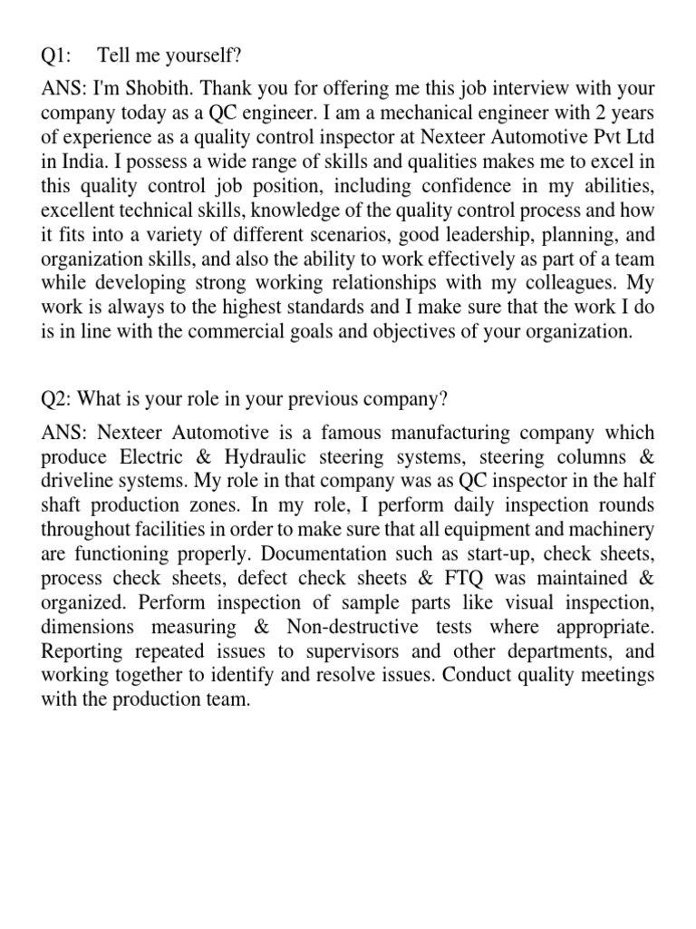QC Interview Questions | PDF | Quality Assurance | Production And ...