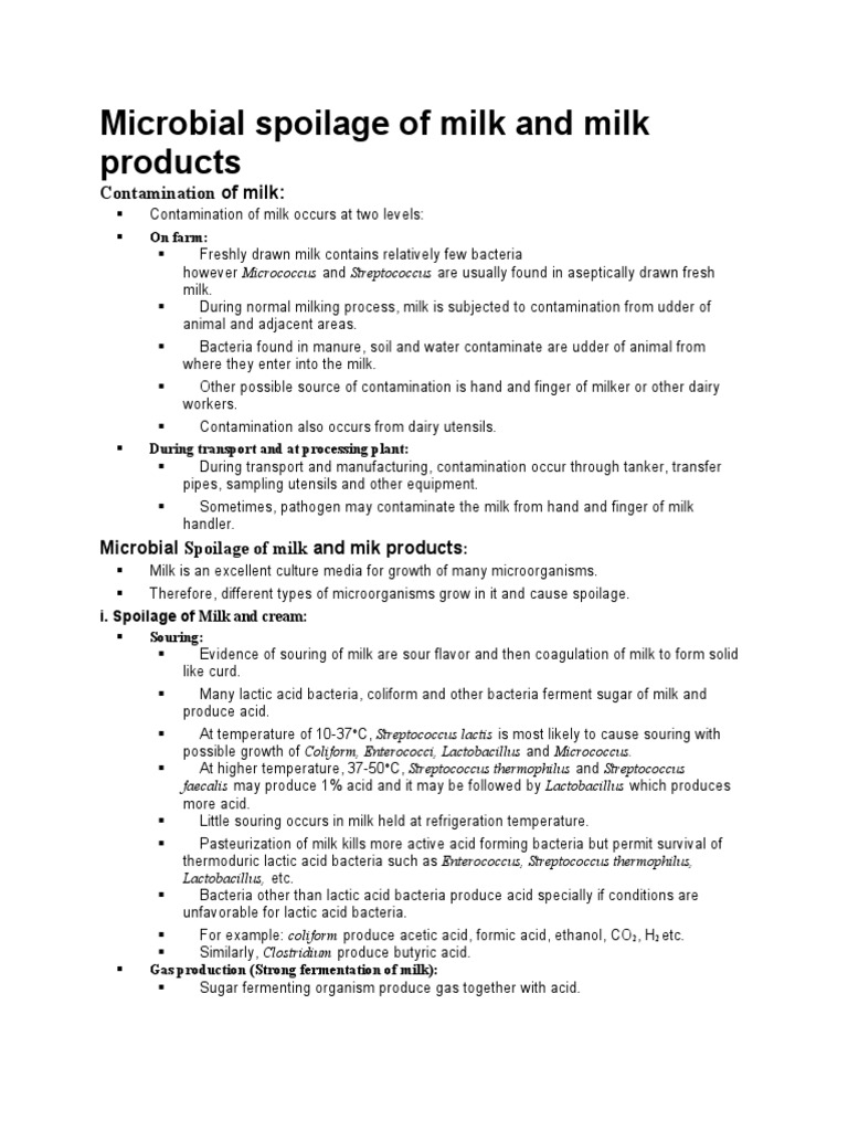Microbial Spoilage of Milk and Milk Products | PDF | Milk | Fermentation