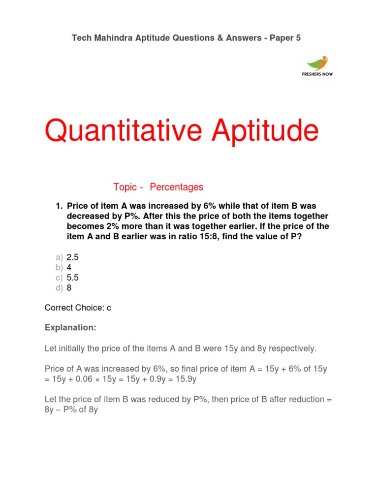 Tech Mahindra Aptitude Questions Answers Paper 5 | PDF | Area | Interest