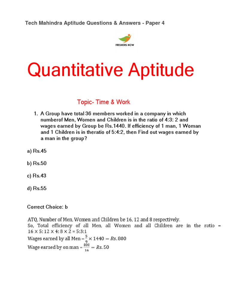 Tech Mahindra Aptitude Questions Answers Paper 4 | PDF | Interest ...