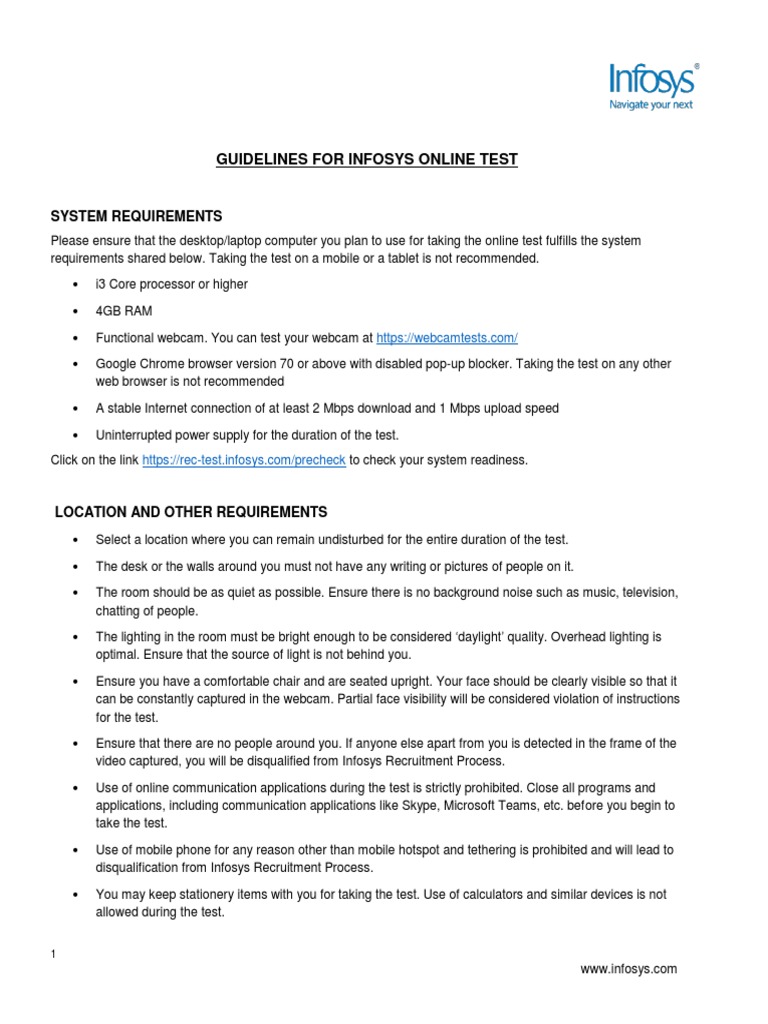 Infosys Online Test System Requirements | PDF | Application Software ...