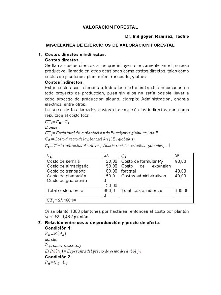 Ejercicios de Valoracion Forestal | PDF | Costo | Oferta (economía)