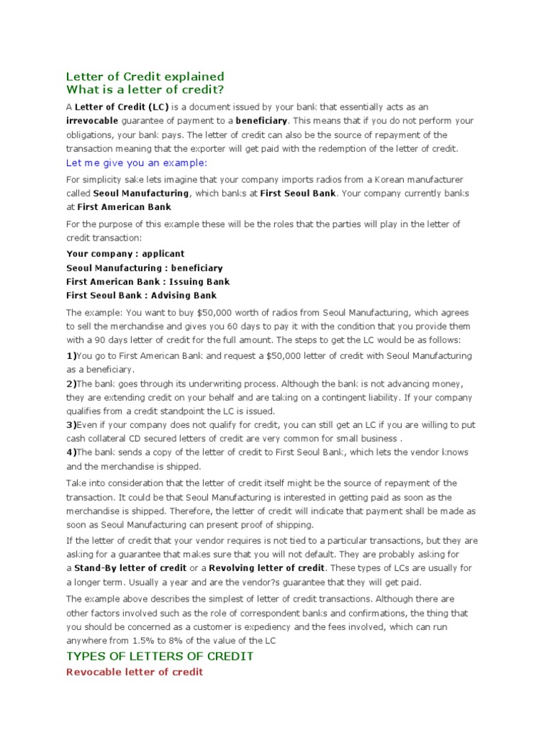 Letter of Credit Explained | PDF | Letter Of Credit | Credit