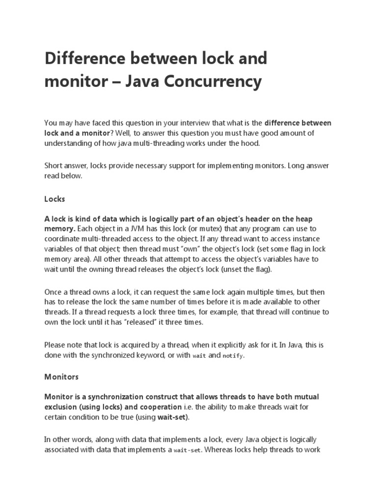 Difference Between Lock and Monitor | PDF | Software Development | Computing