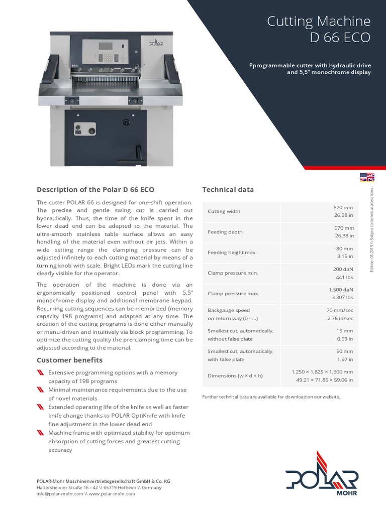 POLAR Cutting Machine D 66 Productsheet | PDF | Knife