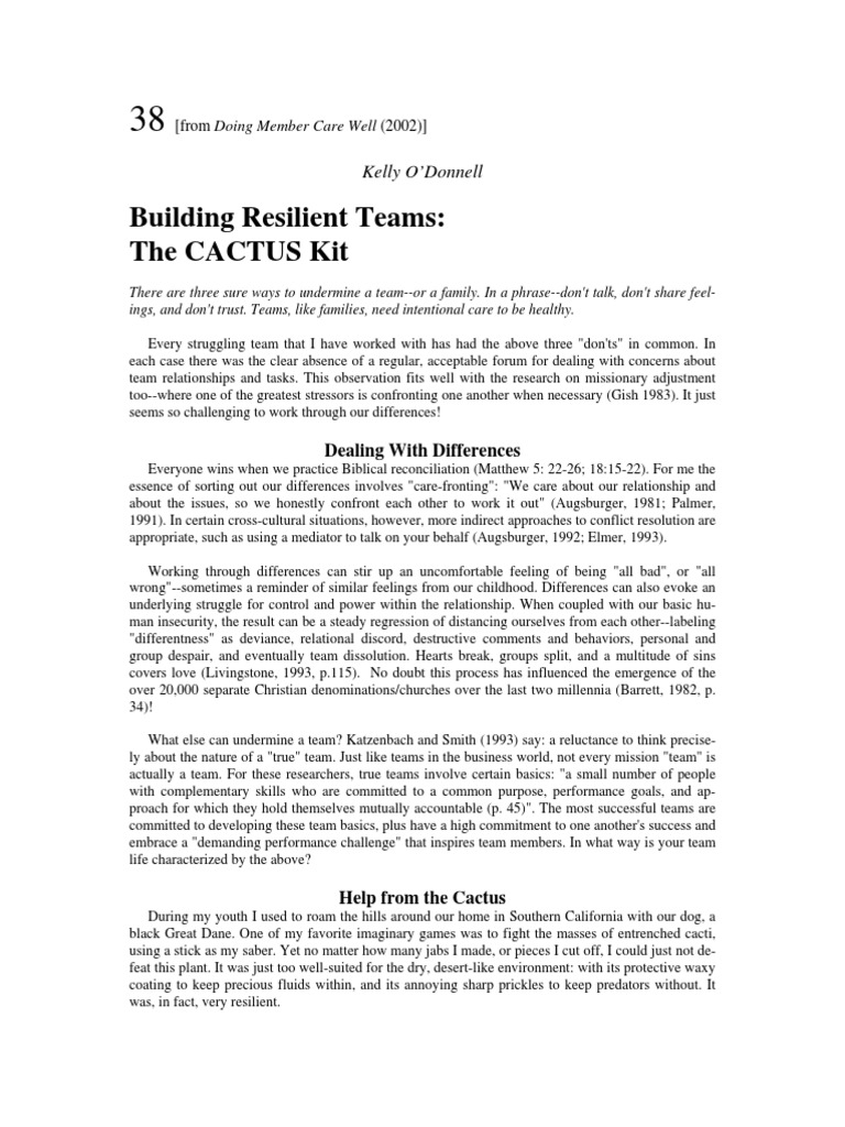 Building Resilient Teams: The Cactus Kit: Kelly O'Donnell | PDF ...
