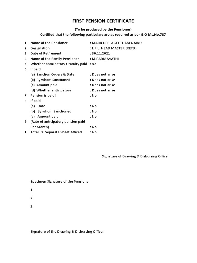 First Pension Certificate Details | PDF