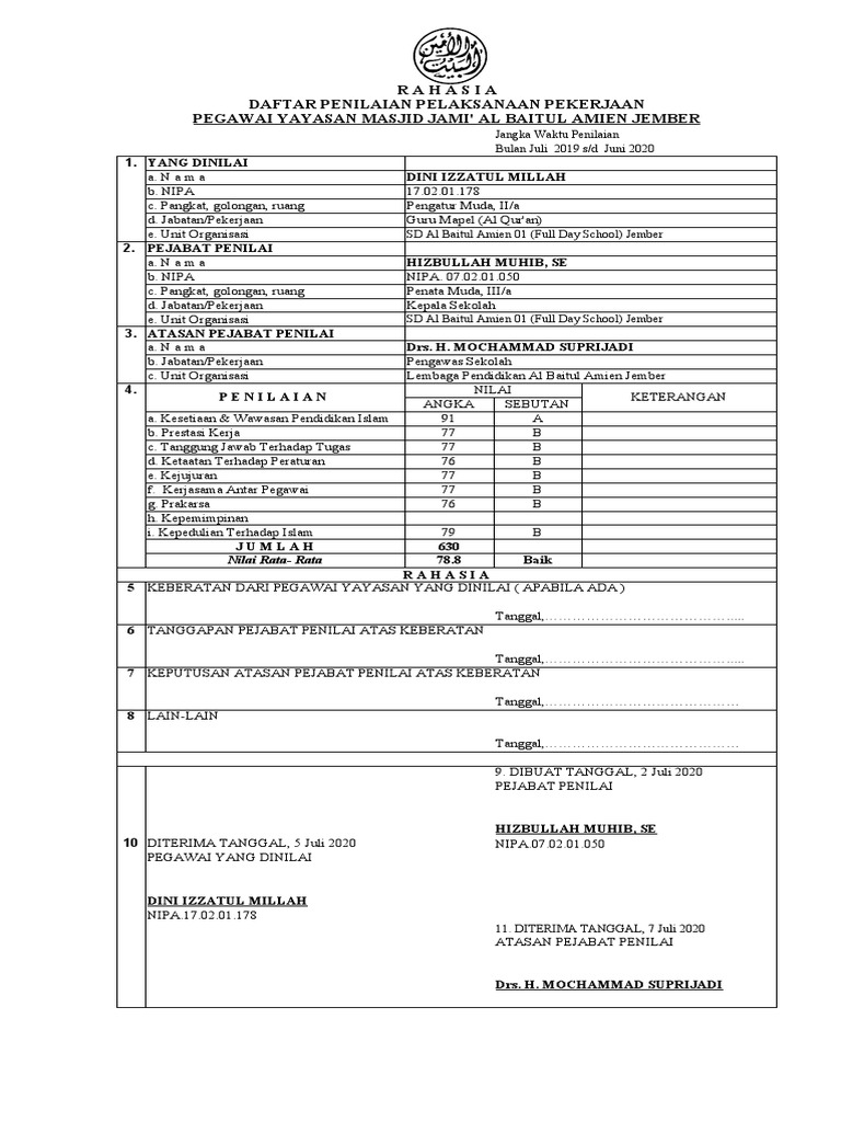 Contoh Dp3 Pegawai 2 Tahun Terakhir | PDF