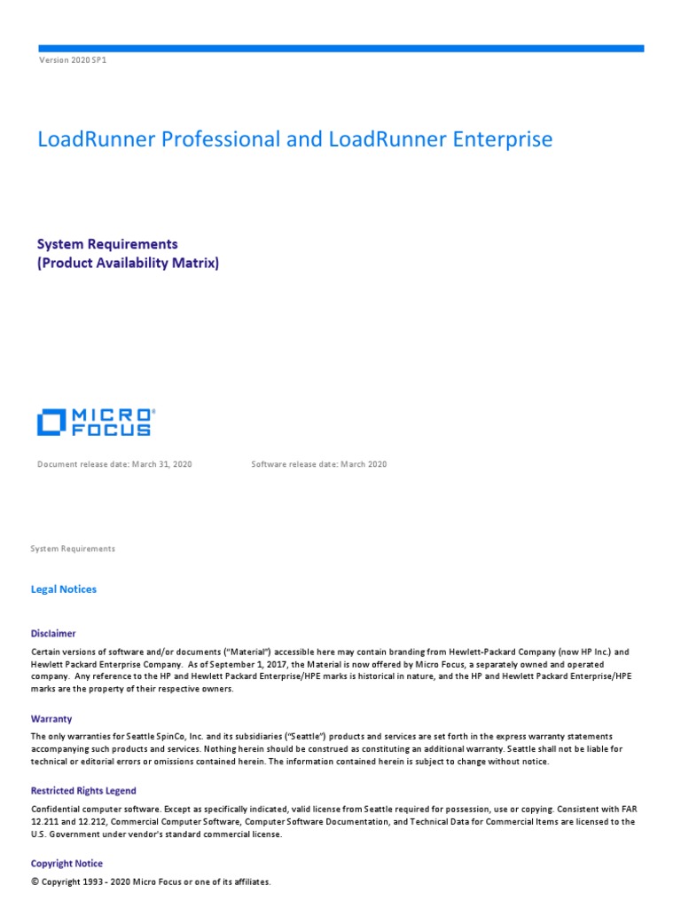 Loadrunner Professional and Loadrunner Enterprise: System Requirements ...
