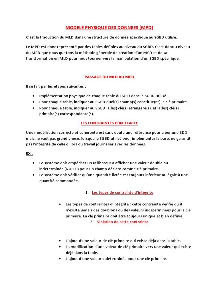 Modele Physique Des Donnees | PDF | Bases de données | SQL