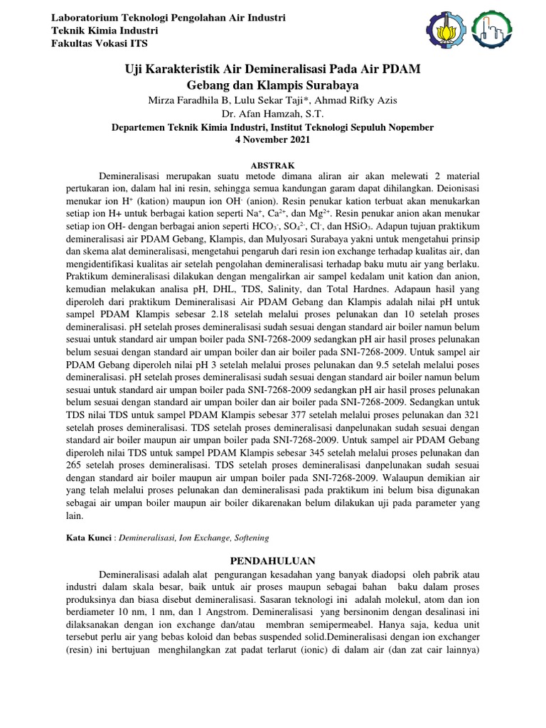 Demineralisasi Air PDAM | PDF