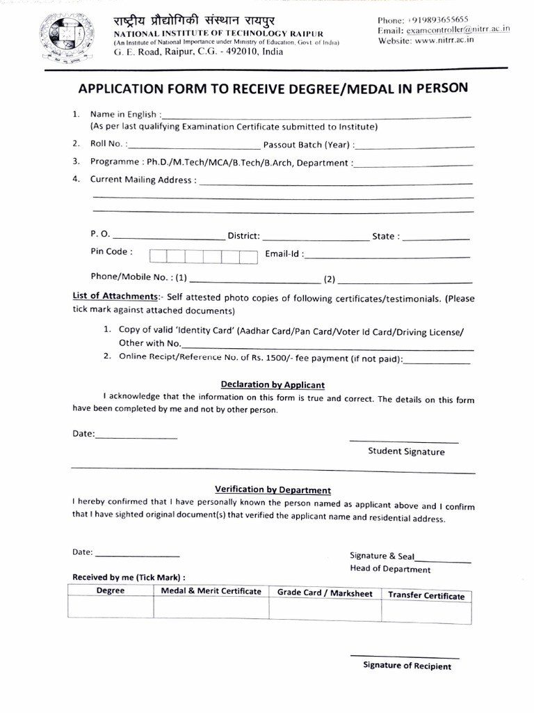 Application Form To Receive Degree/Medal in Person: Mailing | PDF