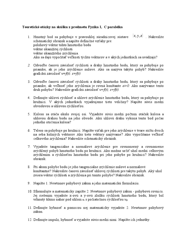 Otazky Fizyka 1 TUKE FEI | PDF