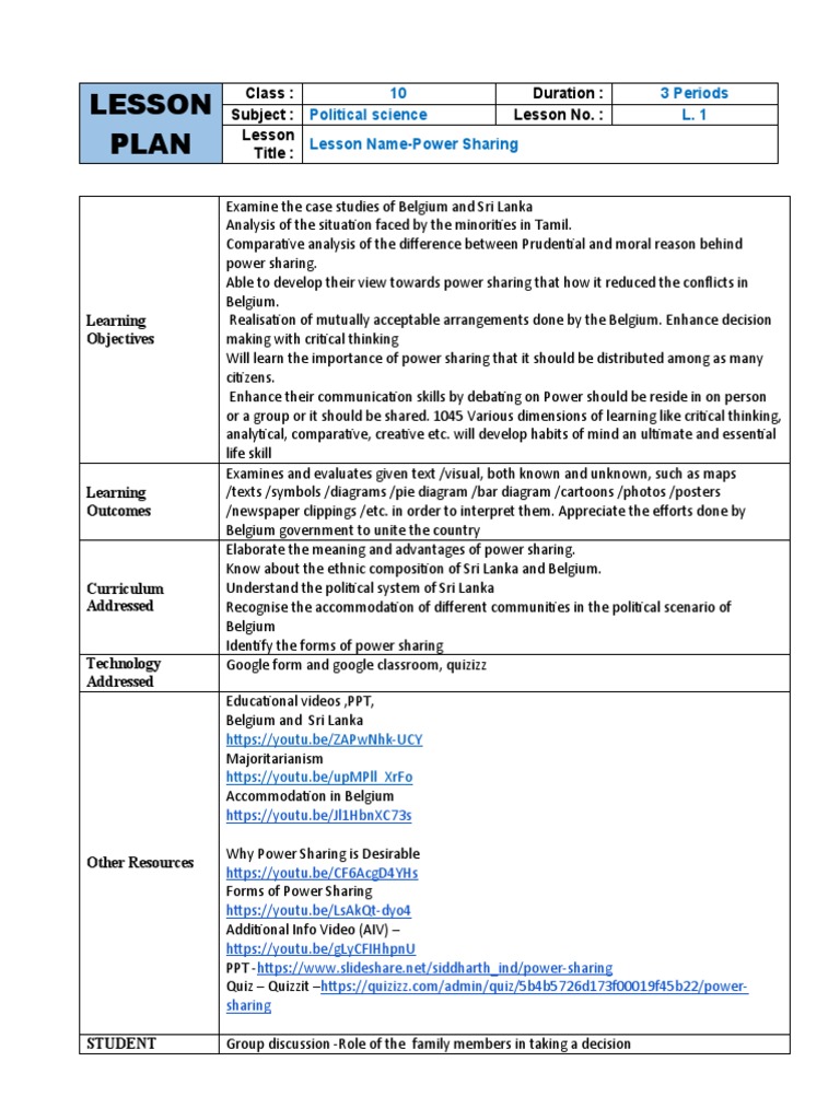 Lesson Plan Political Science | PDF | Federalism | Cognition