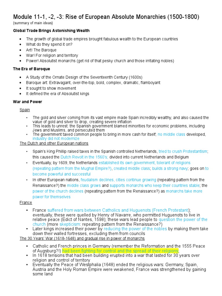 Module 11-1, - 2, - 3: Rise of European Absolute Monarchies (1500-1800 ...