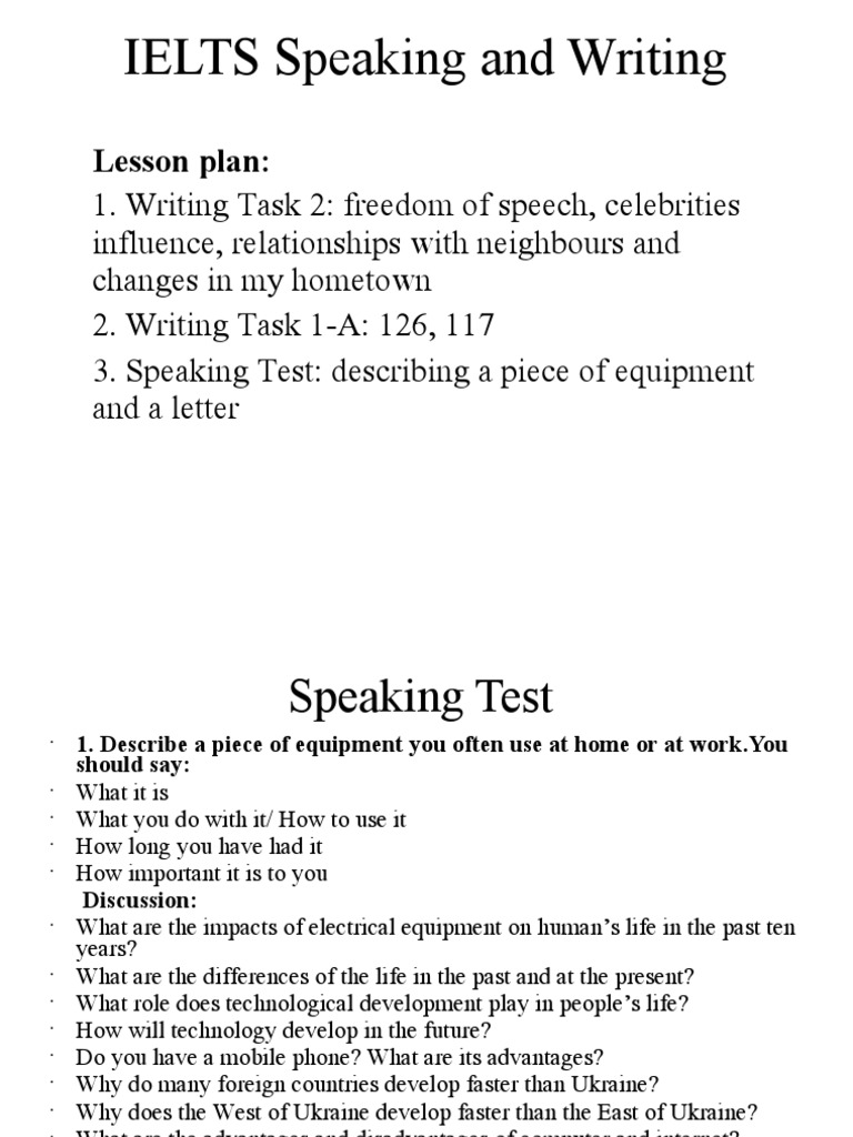 IELTS Speaking and Writing: Lesson Plan | PDF | Phrase | Clause