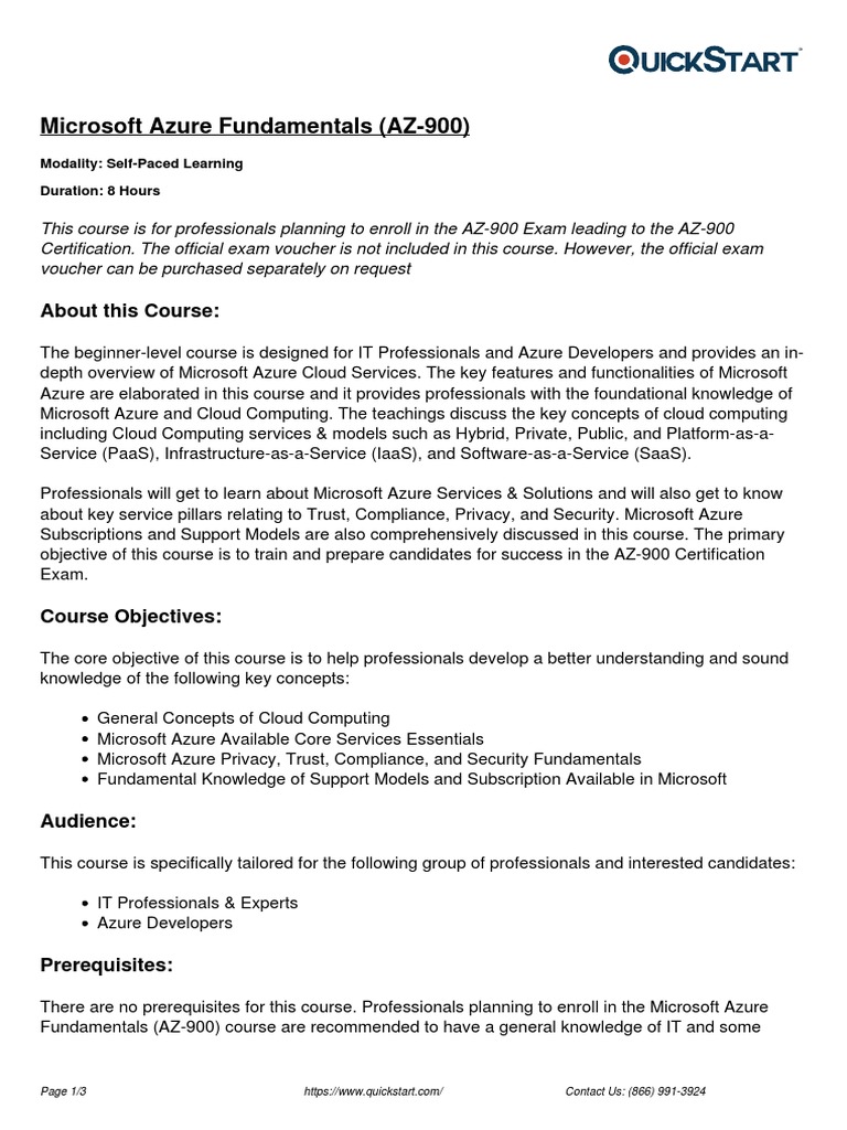 Microsoft Azure Fundamentals (AZ-900) : About This Course | PDF | Cloud ...