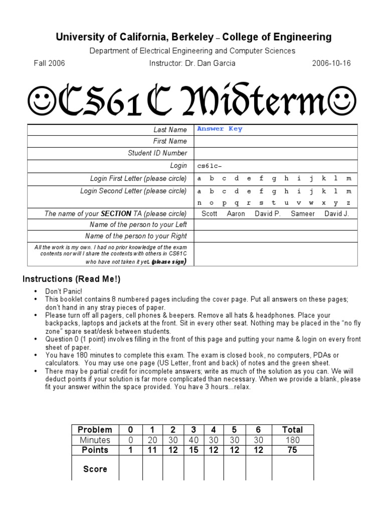 CS61C Midterm : University of California, Berkeley College of ...