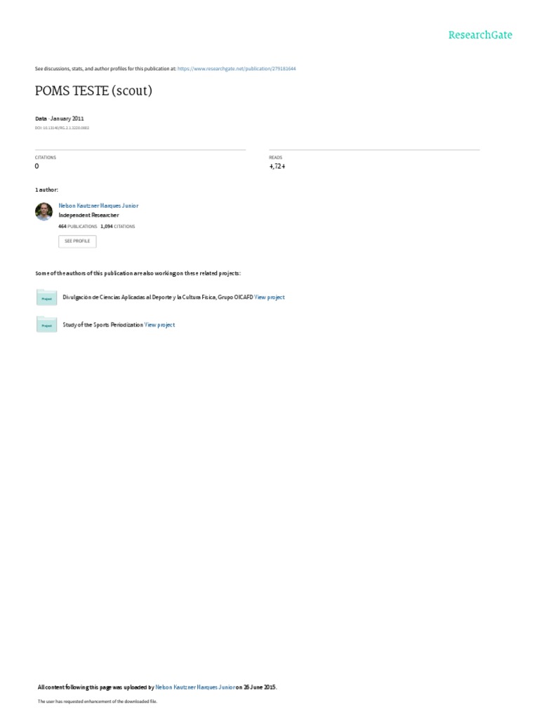 Profile of Mood States (POMS) Reduced Version: Psychological Assessment ...