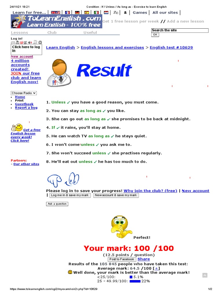 Condition - If - Unless - As Long As - Exercise To Learn English | PDF ...