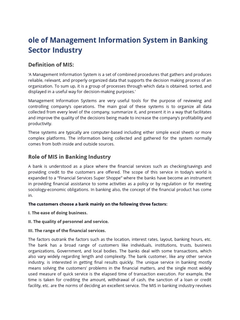 Ole of Management Information System in Banking Sector Industry | PDF ...