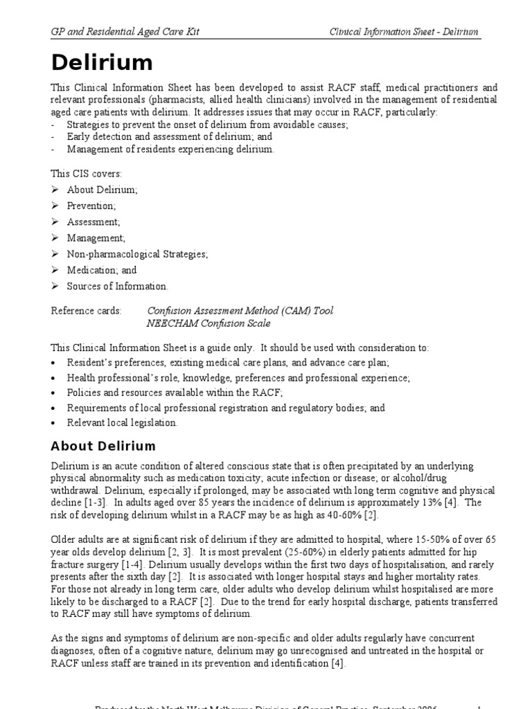 Delirium | PDF | Dementia | Antipsychotic