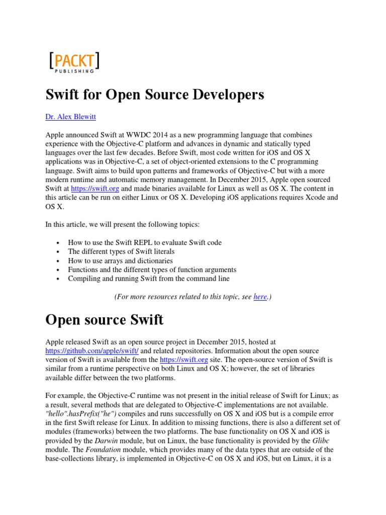 Swift For Open Source Developers Dr Alex Blewitt Descargar Gratis Pdf Parameter Computer 