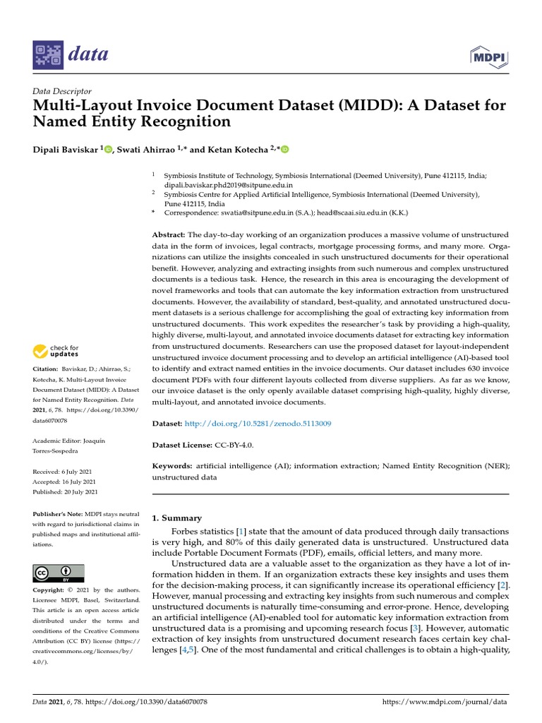 Multi-Layout Invoice Document Dataset (MIDD) : A Dataset For Named Entity Recognition | PDF ...