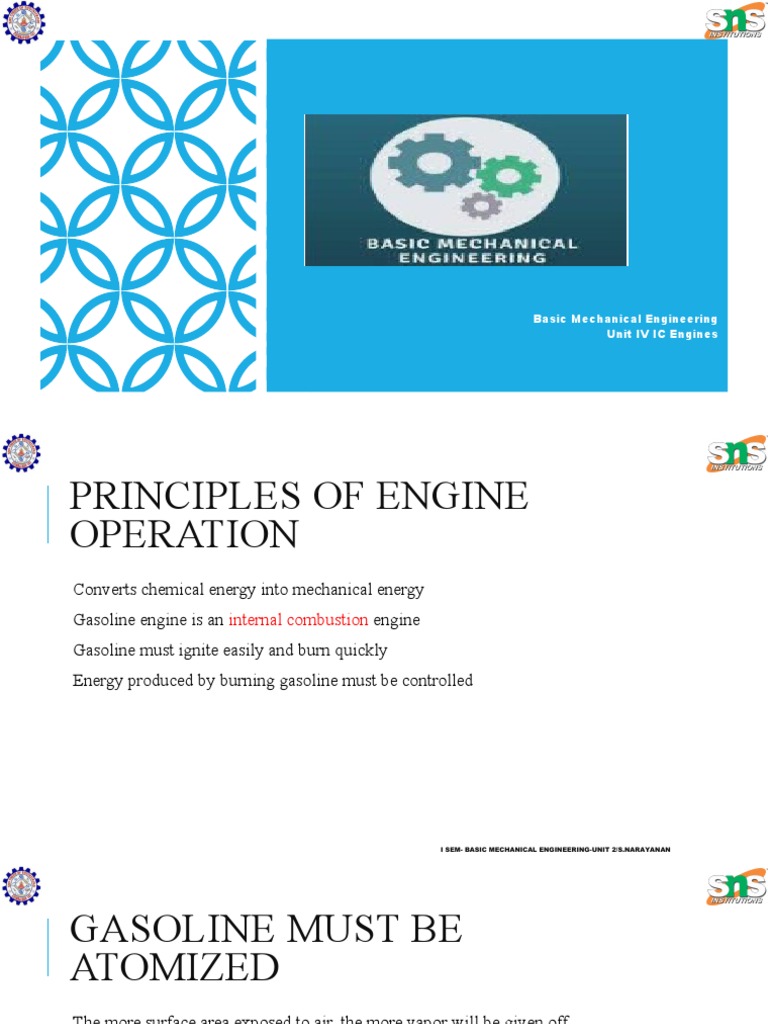 Basic Mechanical Engineering Unit IV IC Engines | PDF | Internal Combustion Engine | Piston