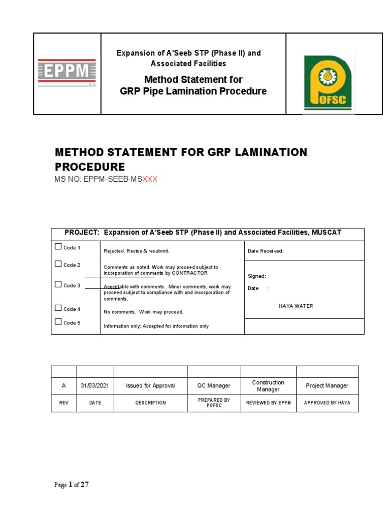 GRP Pipe Lamination Procedure | PDF | Fiberglass | Pipe (Fluid Conveyance)